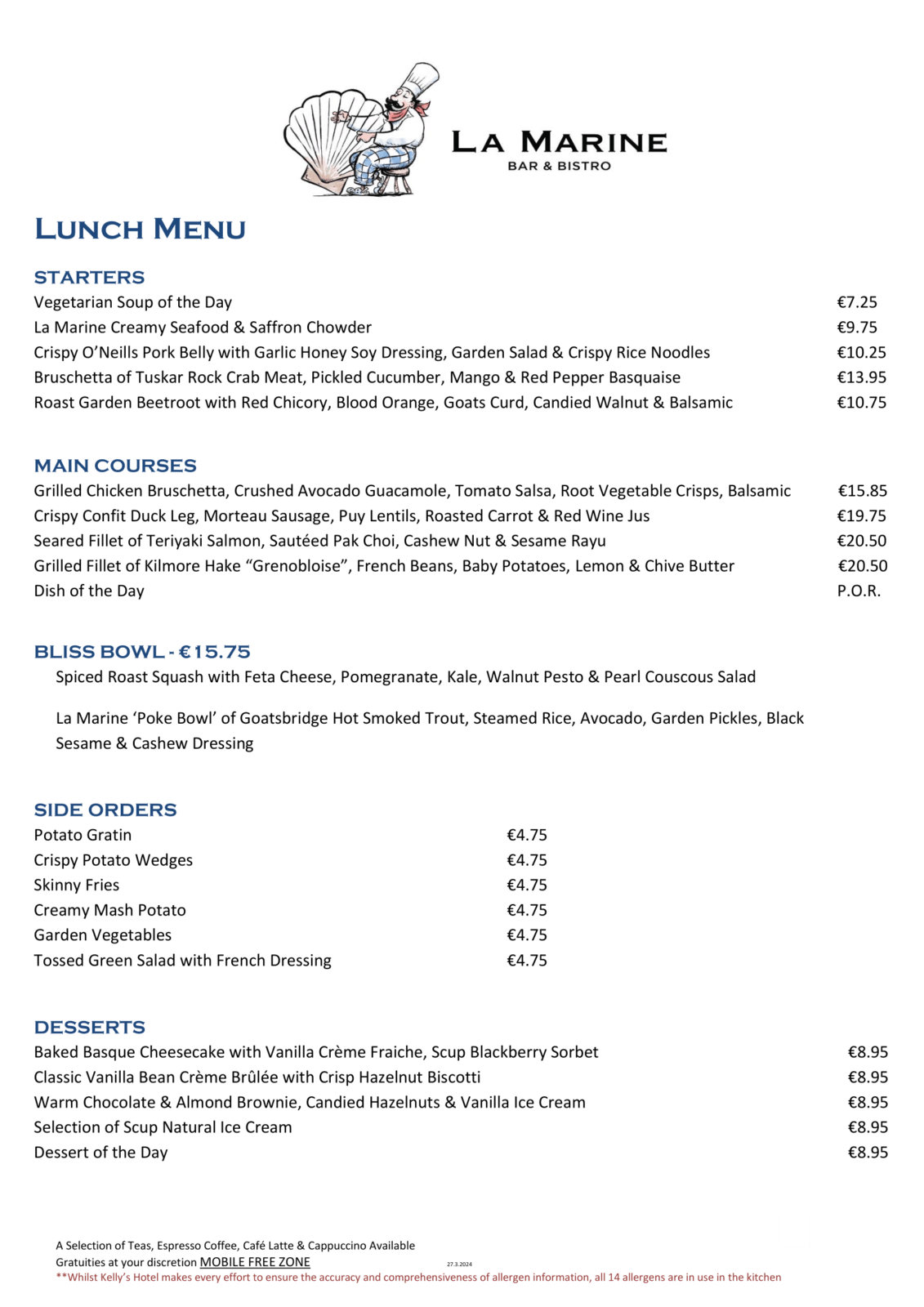 Menu - La Marine Bistro